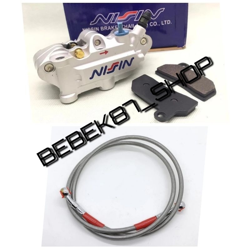 Jual paket kaliper monoblok 4 piston plus selang rem depan 90cm universal motor | Shopee Indonesia