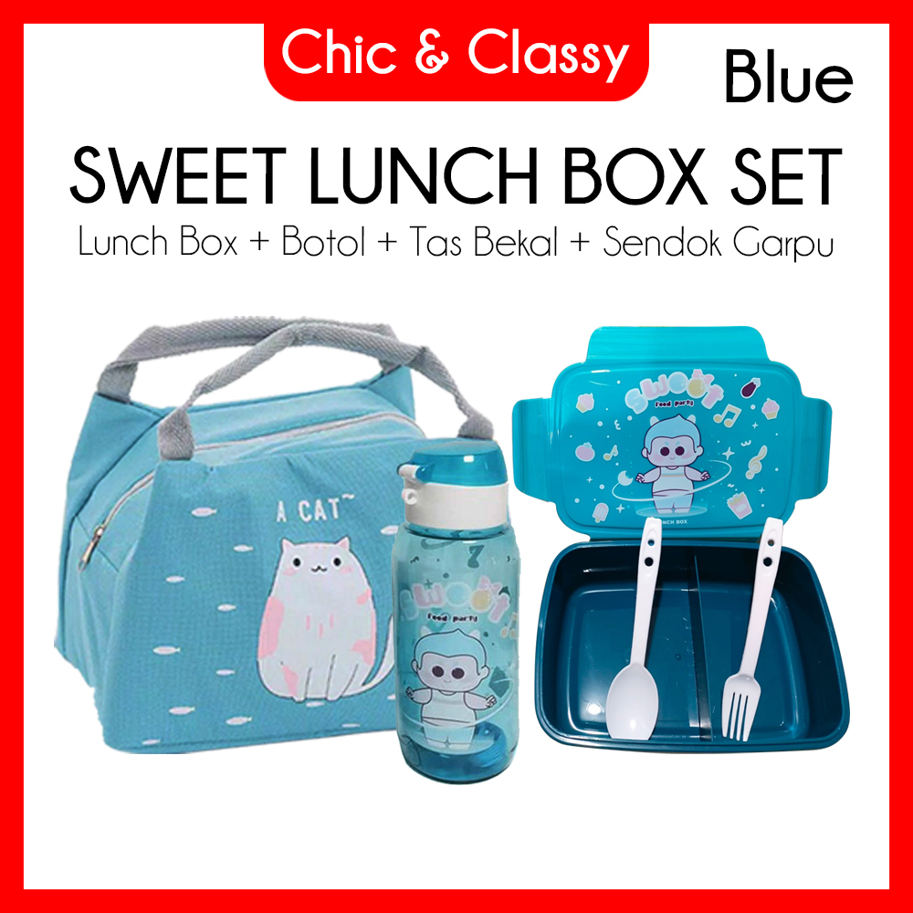 Jual SWEET SERIES || Set Lunch Box Kotak Makan Botol Minum Tas Bekal Sendok Garpu | Shopee Indonesia