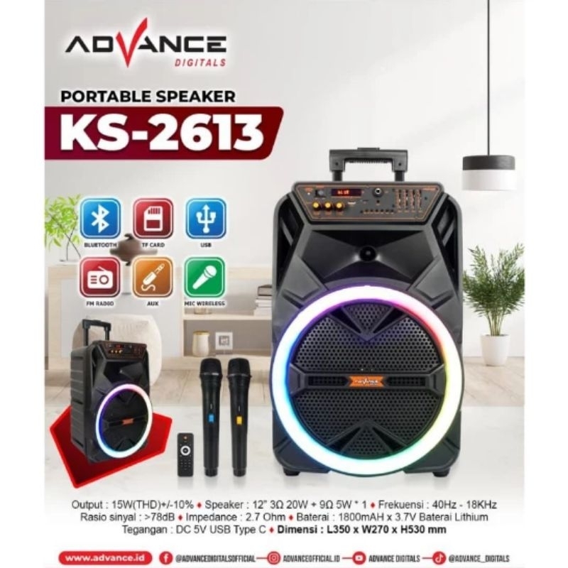 Jual Speaker Portable Advan 12 inch KS - 2613 Bluetooth / Free 2 buah ...
