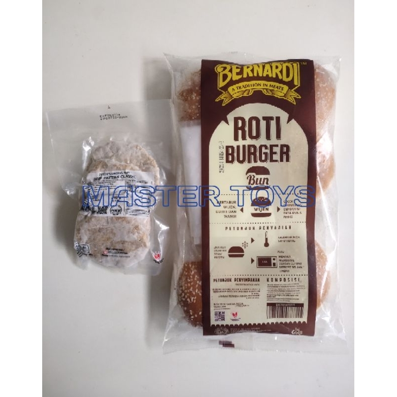 Jual Paket Bernardi Roti Burger Wijen Isi 6 + Beef Patties Classic Isi ...