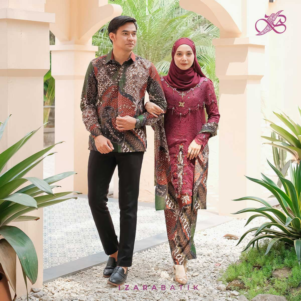 Jual Zivana Burgundy - Setelan Baju Batik Kebaya Tunic Modern Couple ...