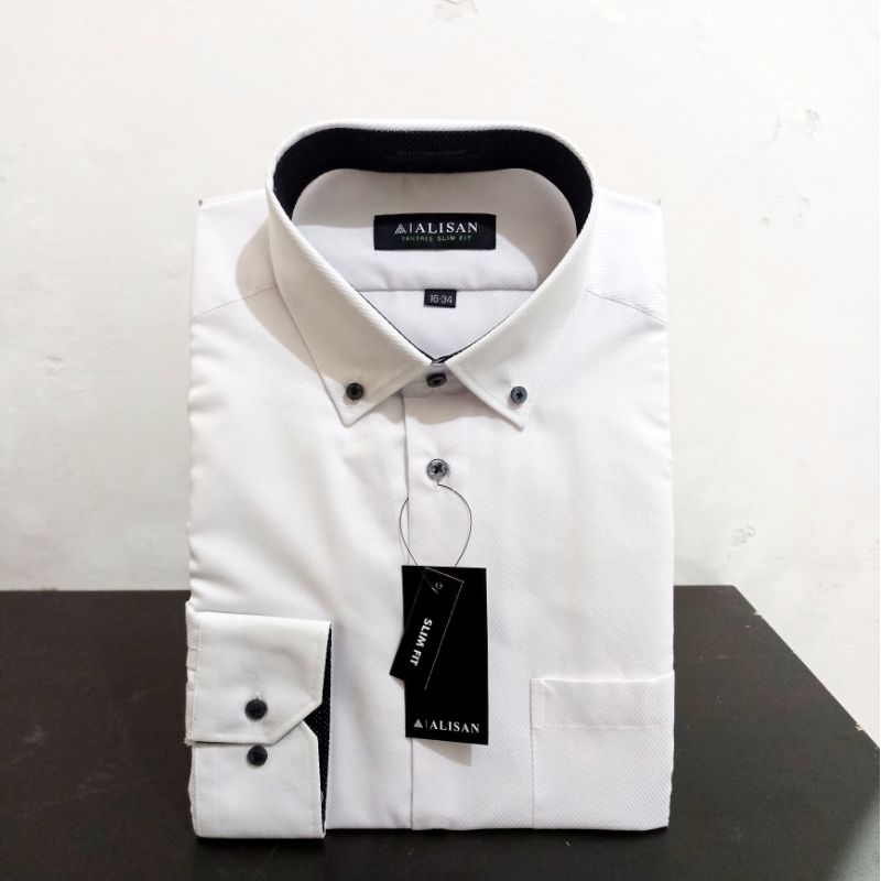 Jual LENGAN PANJANG SLIMFIT ALISAN Dobby Putih Dalam Bintik | Shopee ...