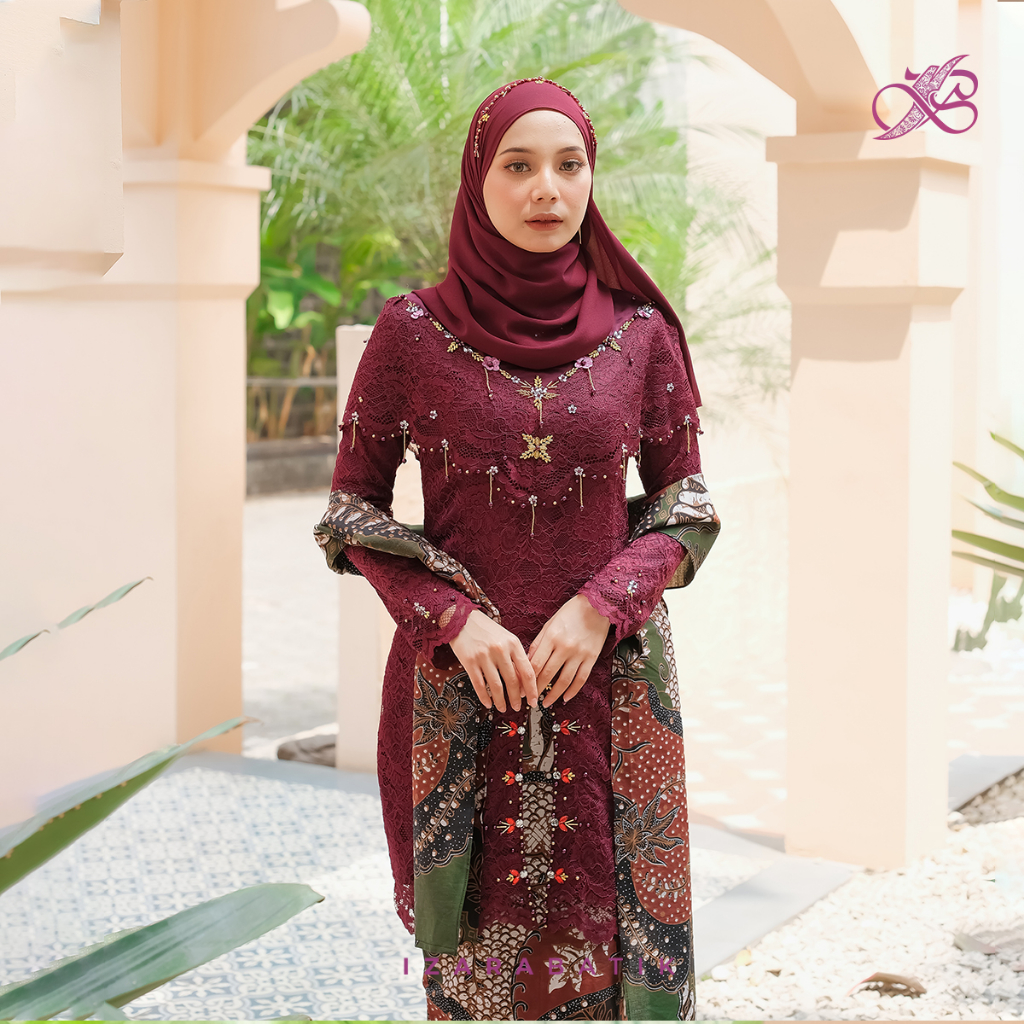 Jual Zivana Burgundy - Setelan Baju Batik Kebaya Tunic Modern Couple ...