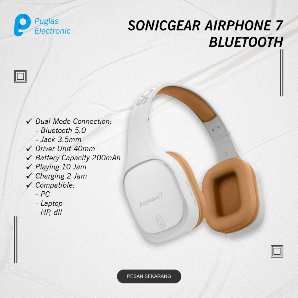 Jual Headset Sonicgear Airphone 7 Bluetooth Wireless Headphone Komputer ...
