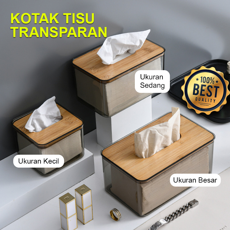 Jual Kotak Tisu Tempat Tissu Tissue Transparan Bening Tutup Kayu Bambu ...
