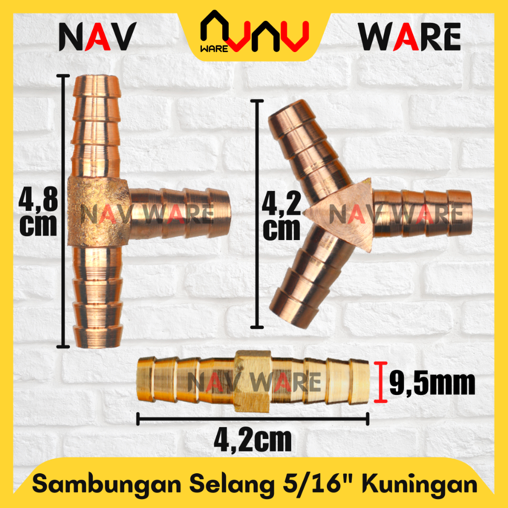 Jual Sambungan Selang Air Kompor Gas Kompresor Tipe Lurus Tee Cabang 3 Y Kuningan 5/16 Inci ...