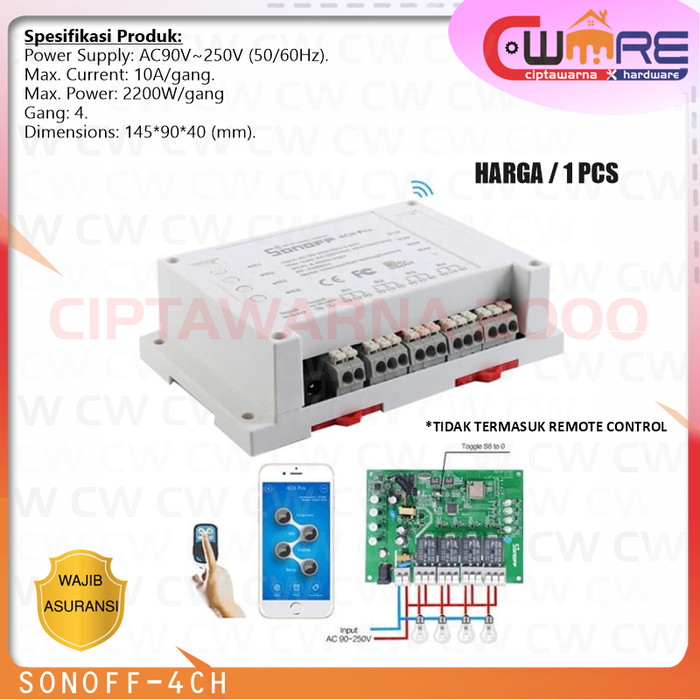 Jual Sonoff Pro 4Ch 4 Channel Wi-Fi RF 433MHz Smart Switch | Shopee Indonesia