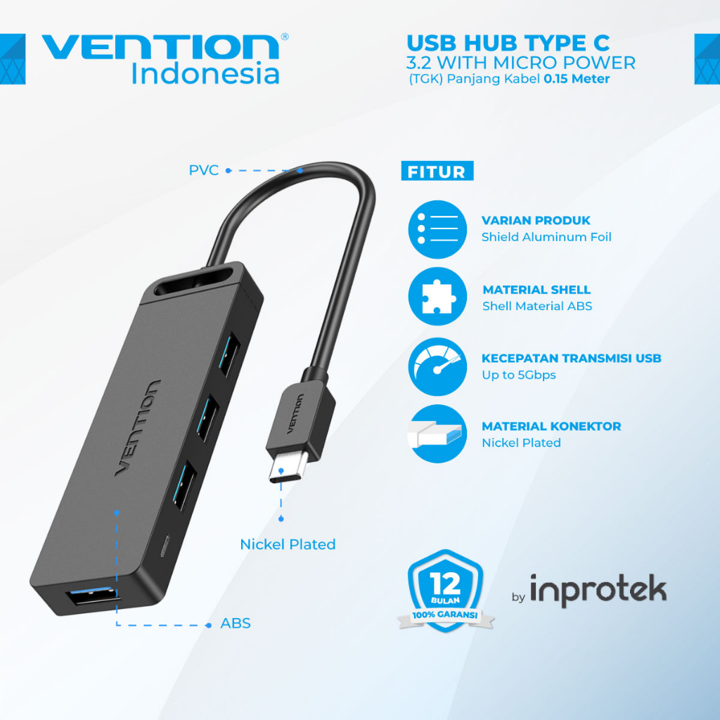 Jual Vention USB Hub Type C 3.2 with Micro Power Android Windows Mac ...