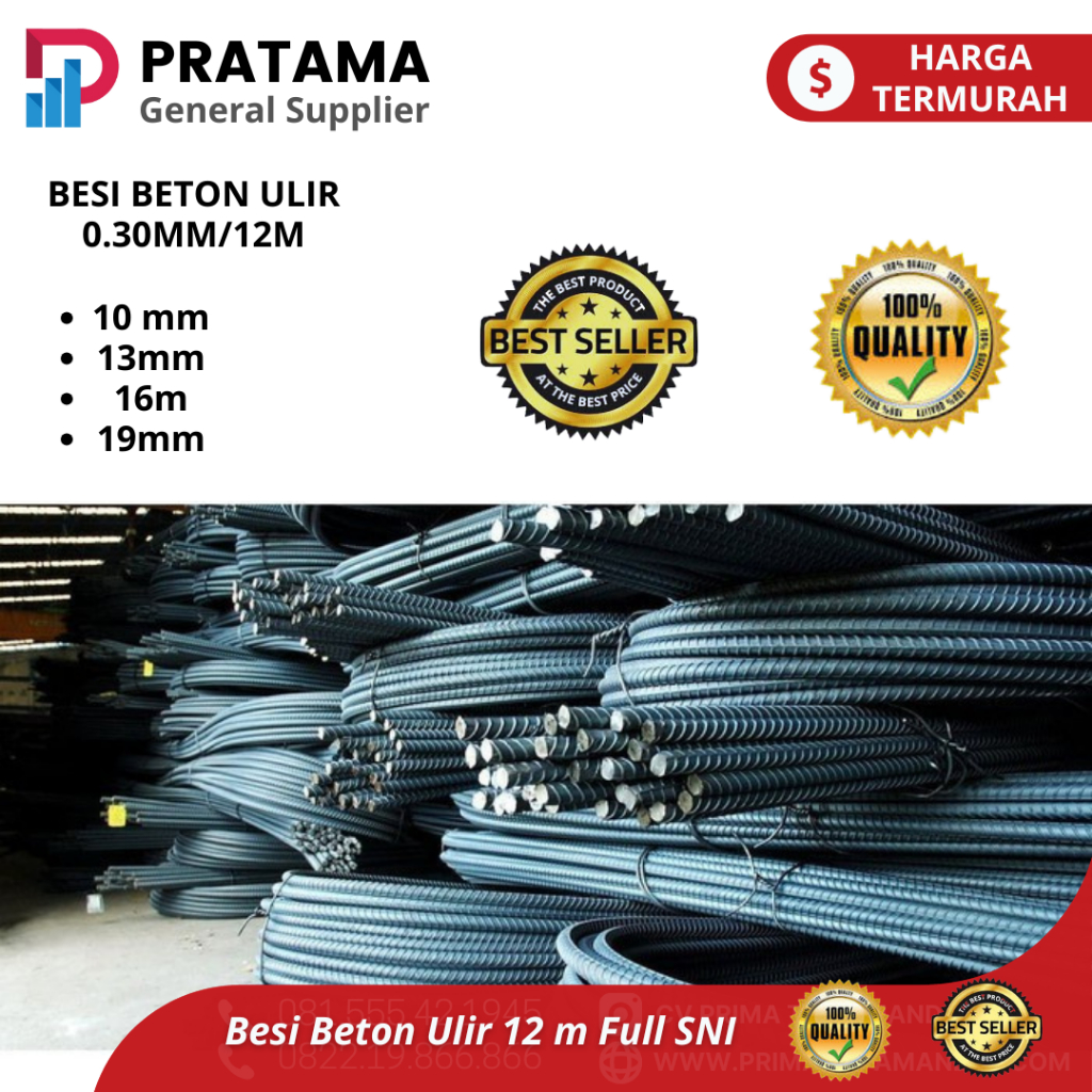 Jual besi beton ulir 13 mm tolerance 30 mm full SNI / surabaya | Shopee Indonesia