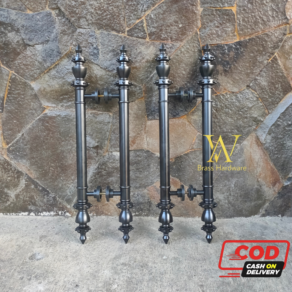 Jual Handle Pintu Rumah Kuningan Motif Gotri Hitam Doff 65 cm 4 pcs ...