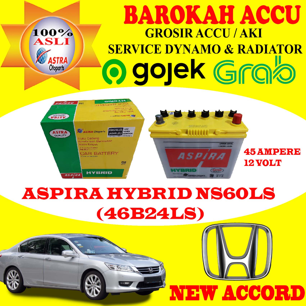 Jual AKI MOBIL HONDA NEW ACCORD ASPIRA HYBRID NS60LS / 46B24LS , 45 AH | Shopee Indonesia