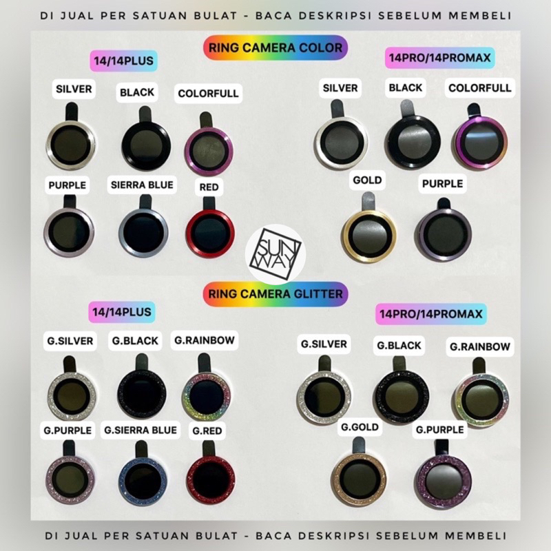 Jual [HARGA PER SATUAN] RING CAMERA GLITTER IPHONE 14 14 PLUS 14 PRO 14 ...