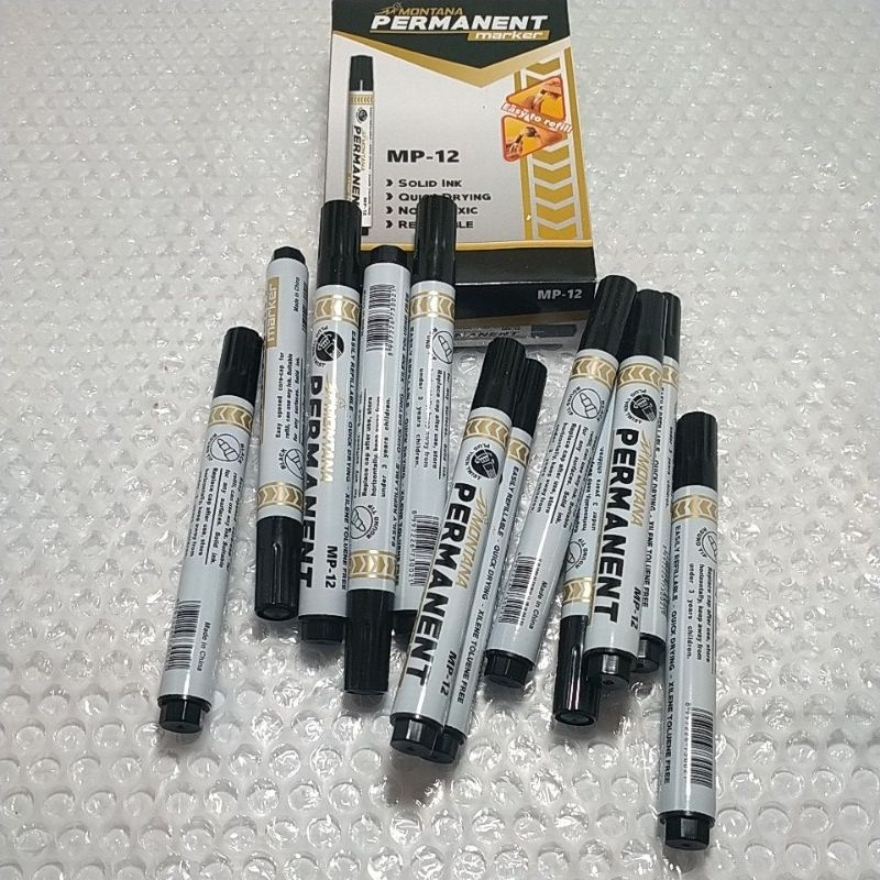 Jual Spidol permanent hitam montana/ozzie( 1 pack 12pcs) | Shopee Indonesia