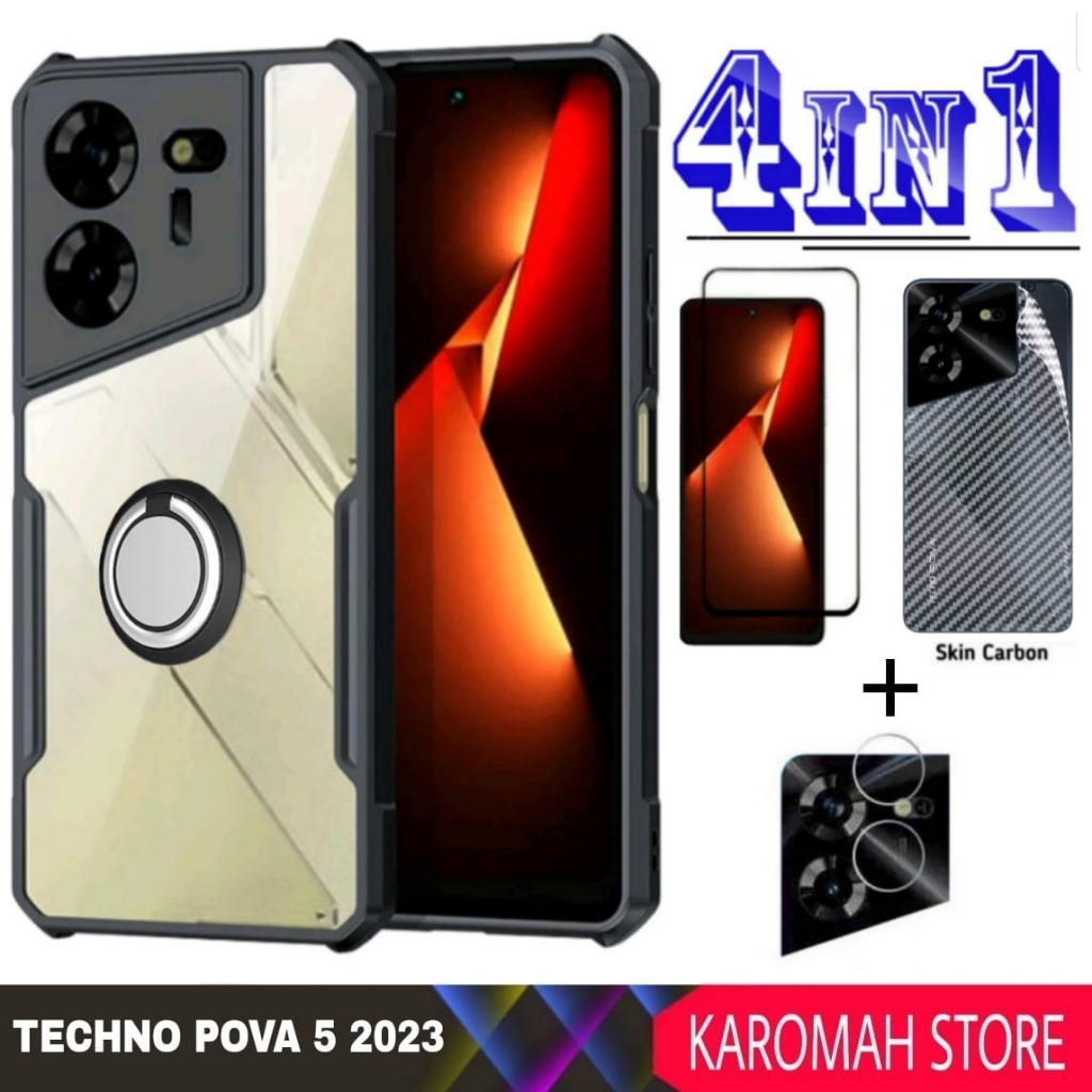 Jual Paket 4in1 Case Armor Transparent Tecno Pova 5 / Tecno Pova 5 Pro ...