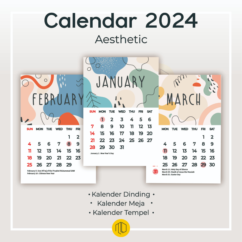 Jual Kalender 2024 Aesthetic / Kalender 2024 Lengkap / Kalender Dinding ...