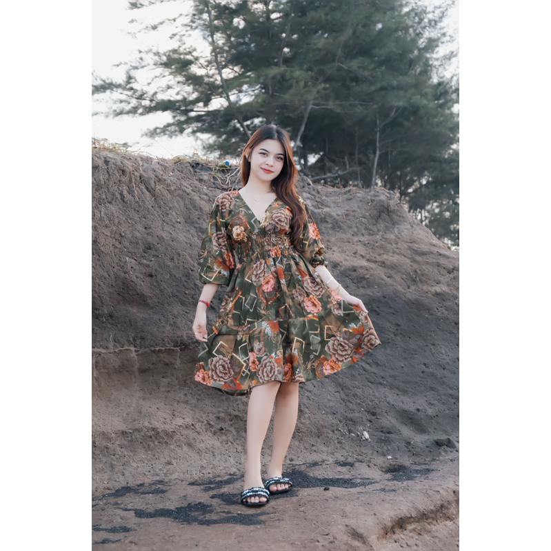 Jual MONA DRESS MOTIF BUNGA MAWAR BALI TERBARU | Shopee Indonesia