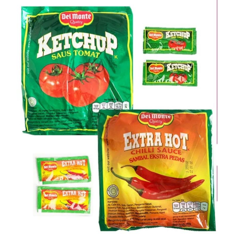 Jual Del Monte Ketchup Saus Tomat / Extra Hot Bag 24 x 8 g | Shopee Indonesia