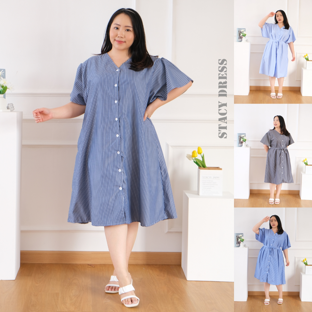 Jual Stacy dress salur jumbo | bigsize dress wanita | Shopee Indonesia