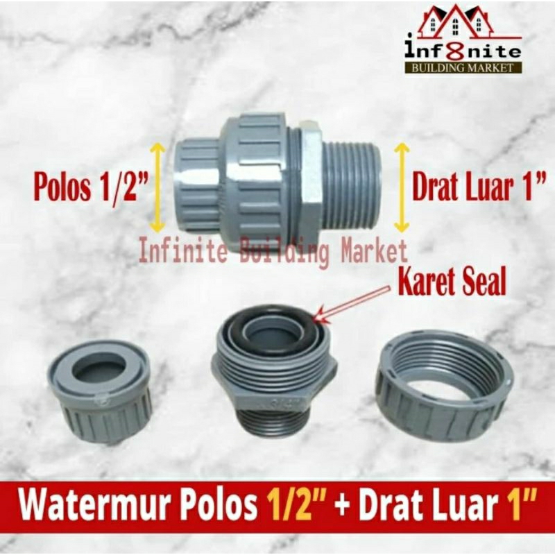 Jual Watermoor Watermur Pompa Union Water Mur Polos 1/2" x Drat Luar 1" | Shopee Indonesia