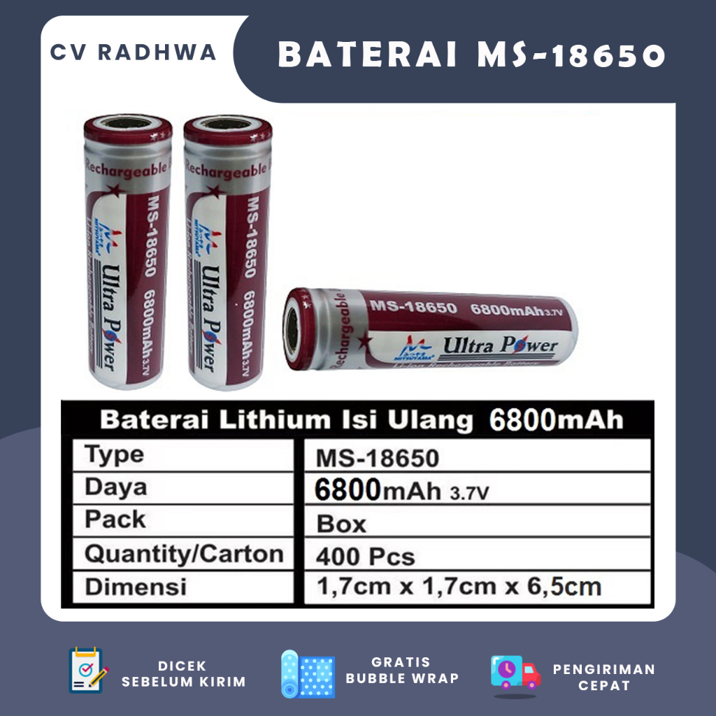 Jual Baterai Lithium MS-18650 Mitsuyama Li-ion Rechargeable Battery Original | Shopee Indonesia