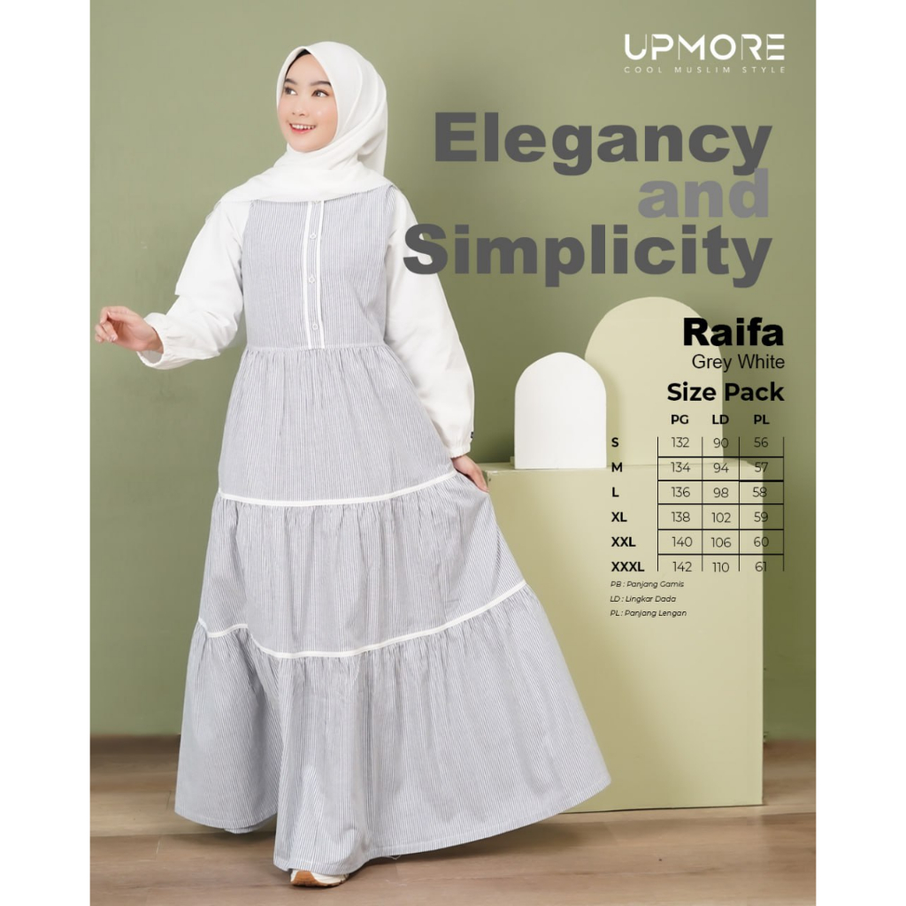Jual UPMORE 100% ORI | Raifa Grey - White | Dress Upmore | Shopee Indonesia