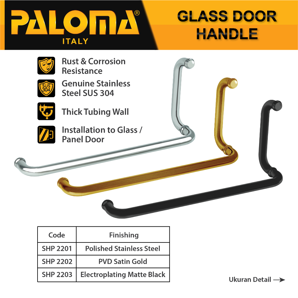 Jual PALOMA Pull Handle Gagang Tarikan Pintu Kaca Kamar Mandi Shower ...