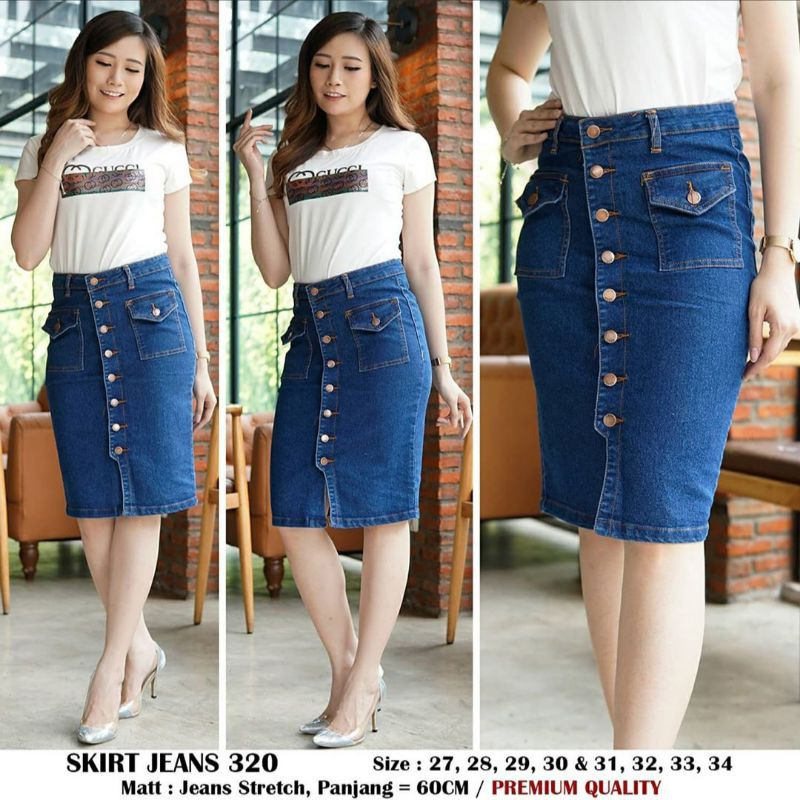 Jual FIRST HAND. READY ROK JEANS WANITA SKIRT 320 BIRU TUA KANCING | Shopee Indonesia