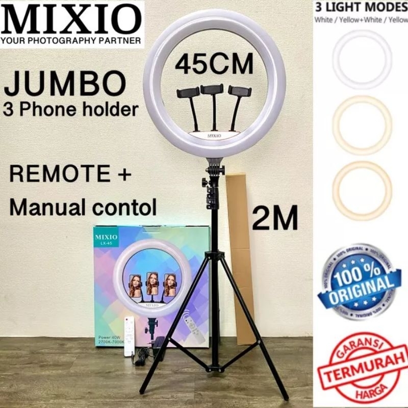 Jual Mixio Ring Light 45cm + Light Stand Tripod 2M with 3 Holder HP ...