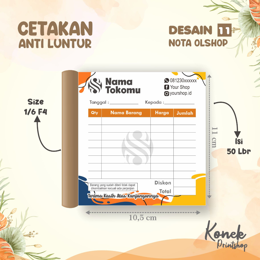 Jual Nota 2Ply Nota Rangkap 2 Satuan Custom Nota Olshop Nota Murah ...