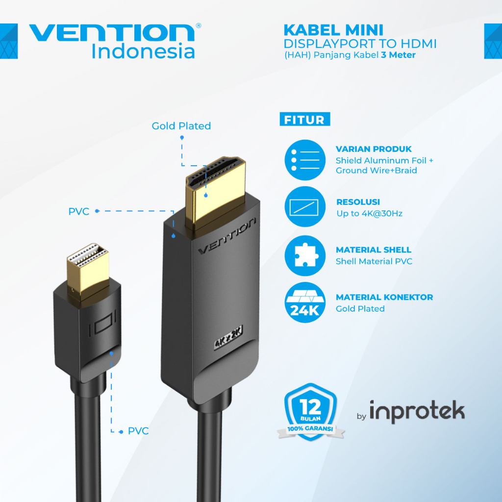 Jual Vention Kabel Mini DisplayPort Mini DP to HDMI 4K 30HZ HAH ORIGINAL | Shopee Indonesia