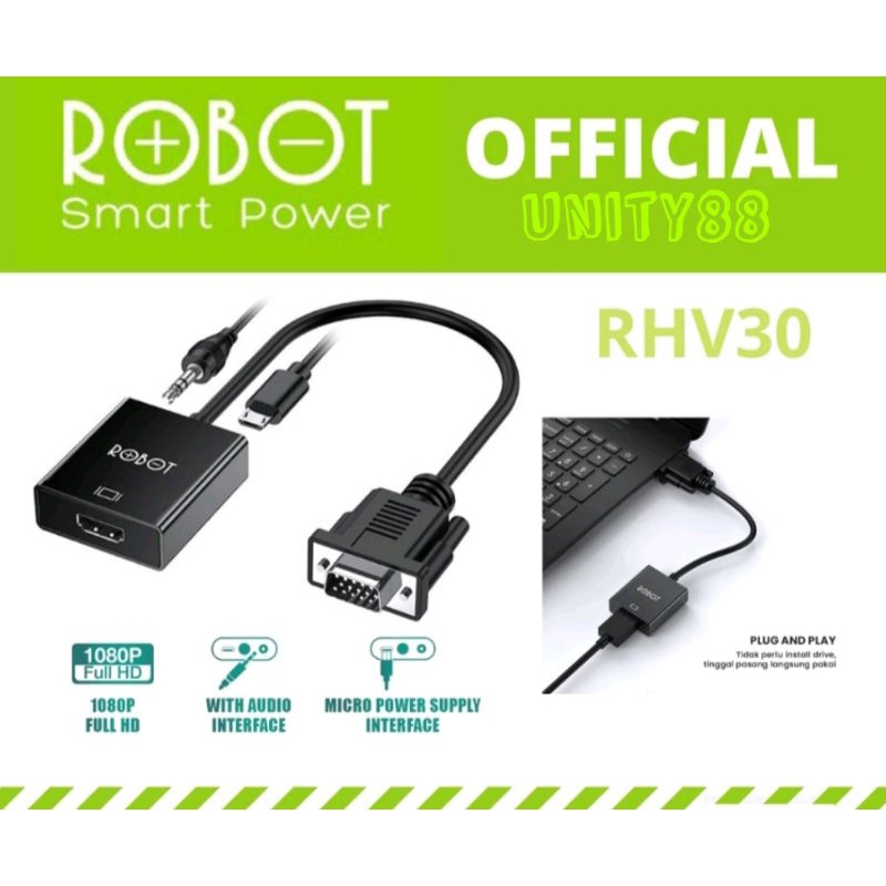 Jual ROBOT RHV30 ADAPTOR VGA KE HDMI 1080P (DENGAN AUDIO & POWER SUPPLY ...