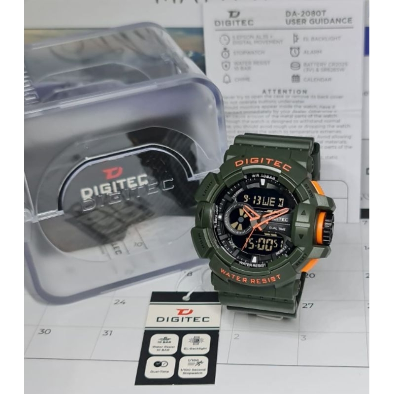 Jual jam tangan digitec dual time digital analog 2080T garansi resmi ...