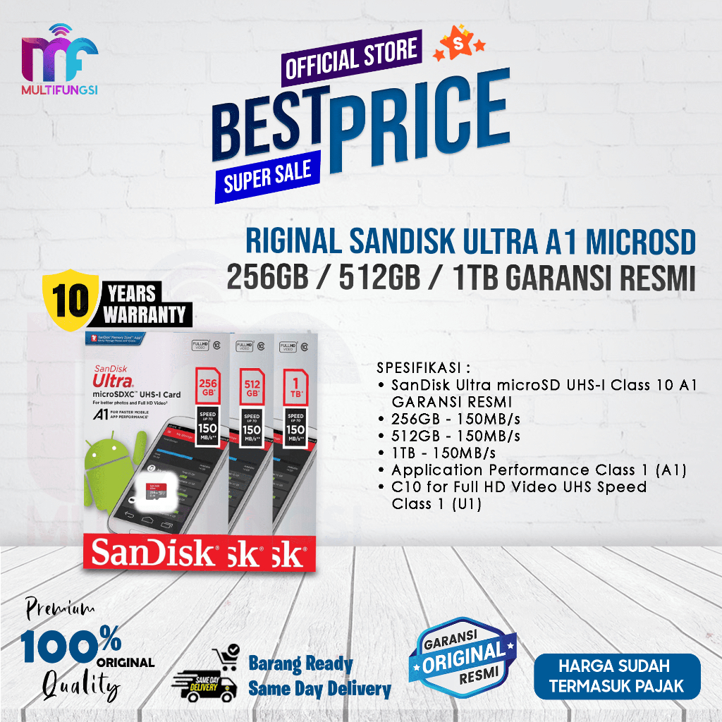 Jual ORIGINAL SANDISK ULTRA A1 MICROSD 256GB / 512GB / 1TB GARANSI ...
