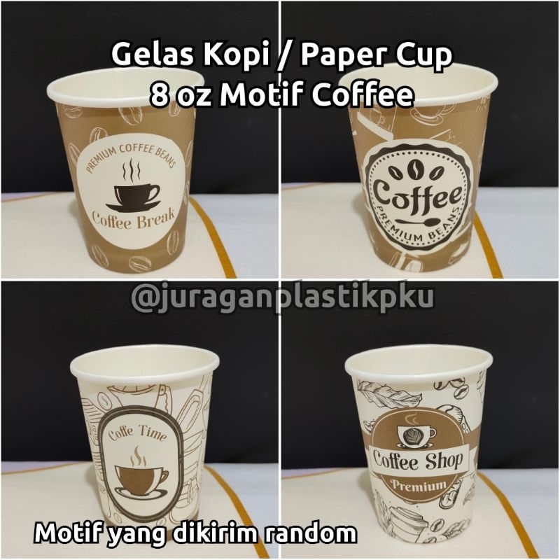 Jual Paper Cup 8 oz / Gelas Kertas Kopi Tahan Panas | Warna Putih Polos / Motif / Hitam 8oz 240 ...