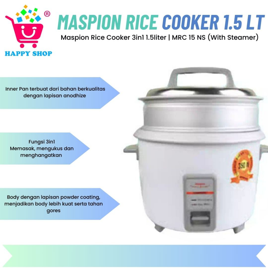 Jual Maspion Rice Cooker 3in1 1.5liter | MRC 15 NS (With Steamer ...