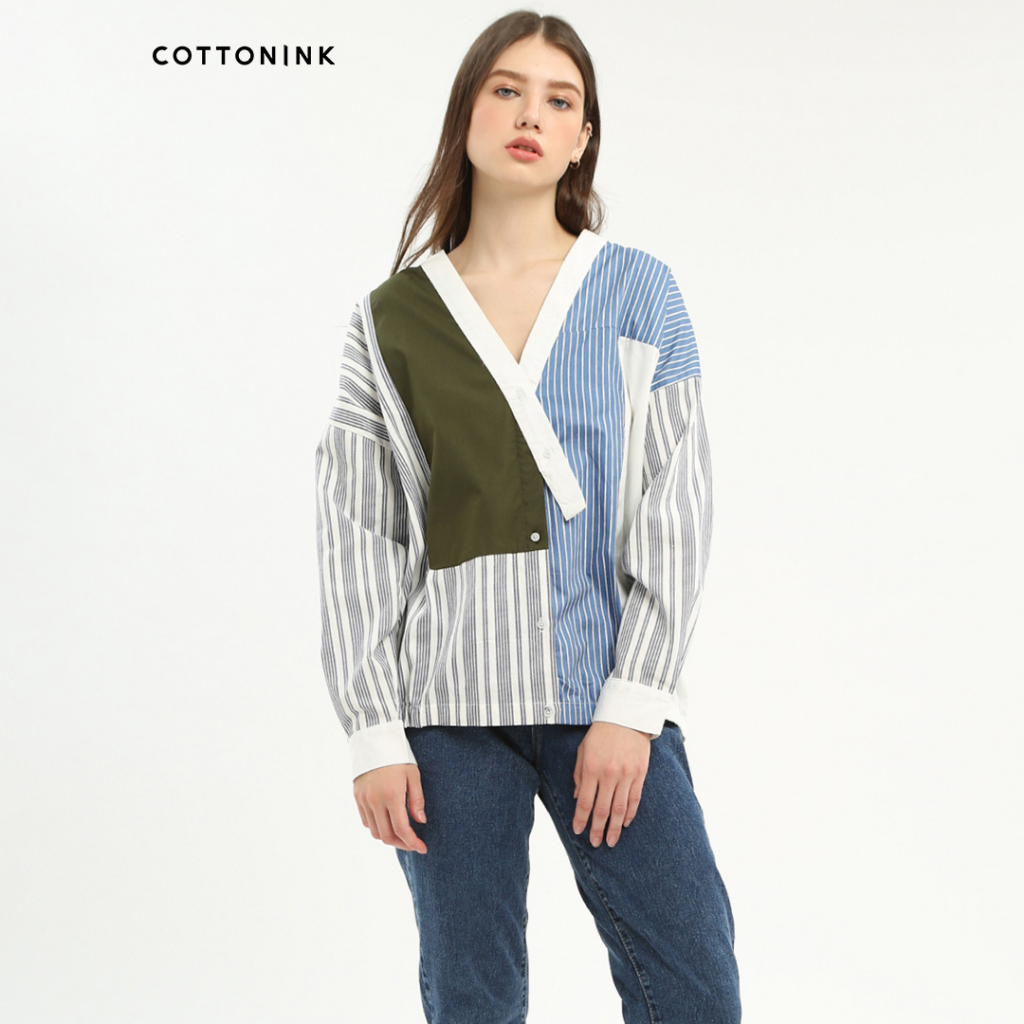 Jual Cottonink - Outerwear Jacket Wanita Navy Striped Vandita | Shopee Indonesia