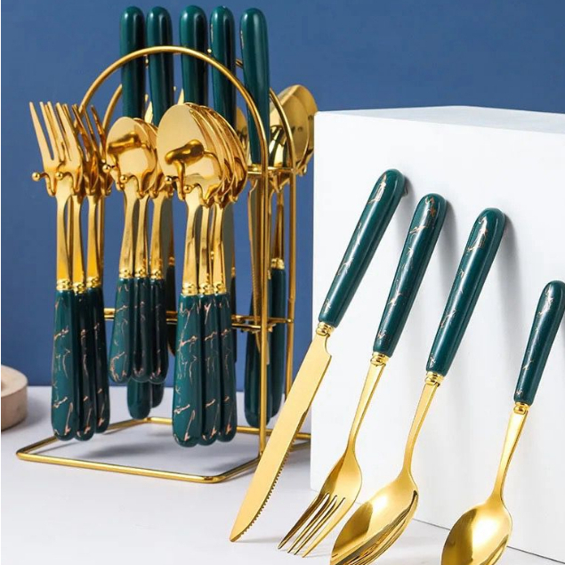 Jual [ COD ] Peralatan Makan Sendok Set / Sendok Set Marble Dengan Rak ...