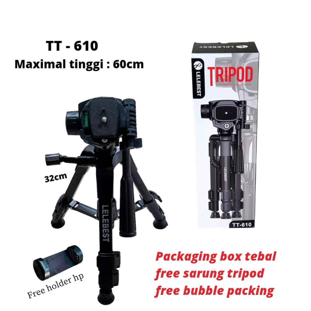 Jual LELEBEST TT 610 Tripod Multifungsi Photography Kamera cellphone DSLR | Shopee Indonesia