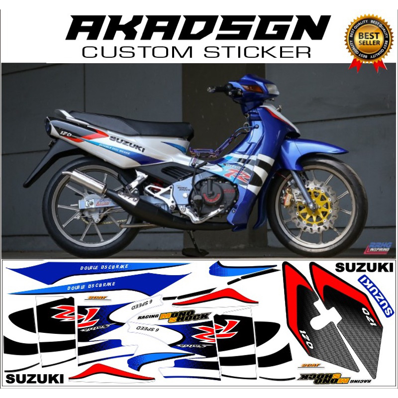 Jual sticker striping Suzuki Satria R 120 2002 double disk brake biru ...