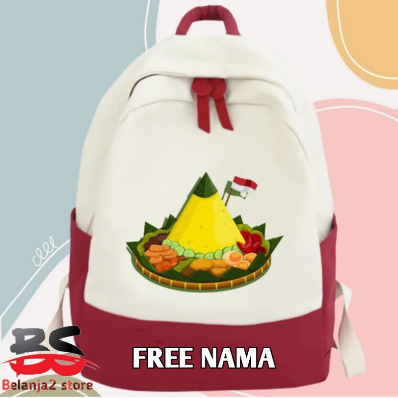 Jual TAS RANSEL ANAK MOTIF GAMBAR NASI TUMPENG TAS SKOLAH FREE NAMA ...