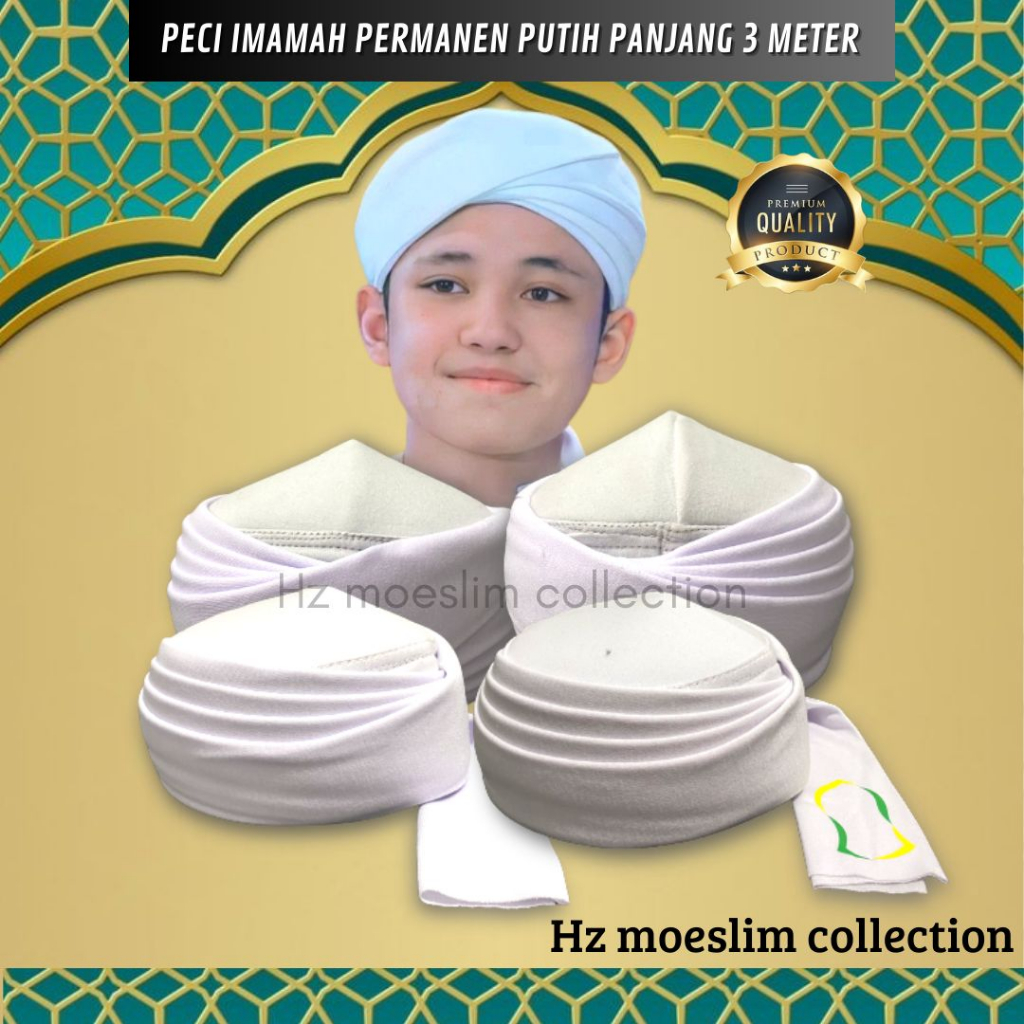 Jual Peci Imamah Permanen Rida Warna Putih Panjang 3 Meter Imamah Instan Langsung Pakai | Shopee ...