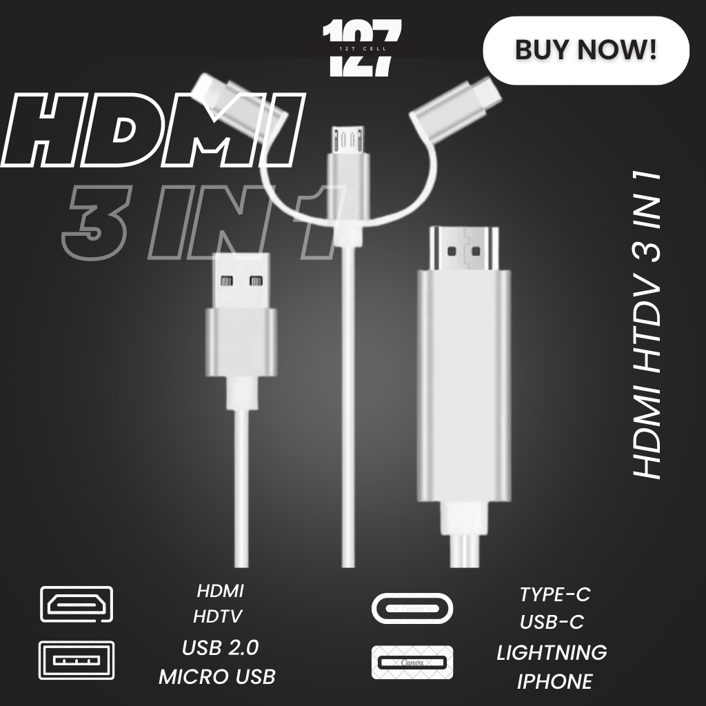 Jual Kabel HDTV HDMI VGA 3 in 1 Micro Usb Type C Lightning HDTV Cable ...