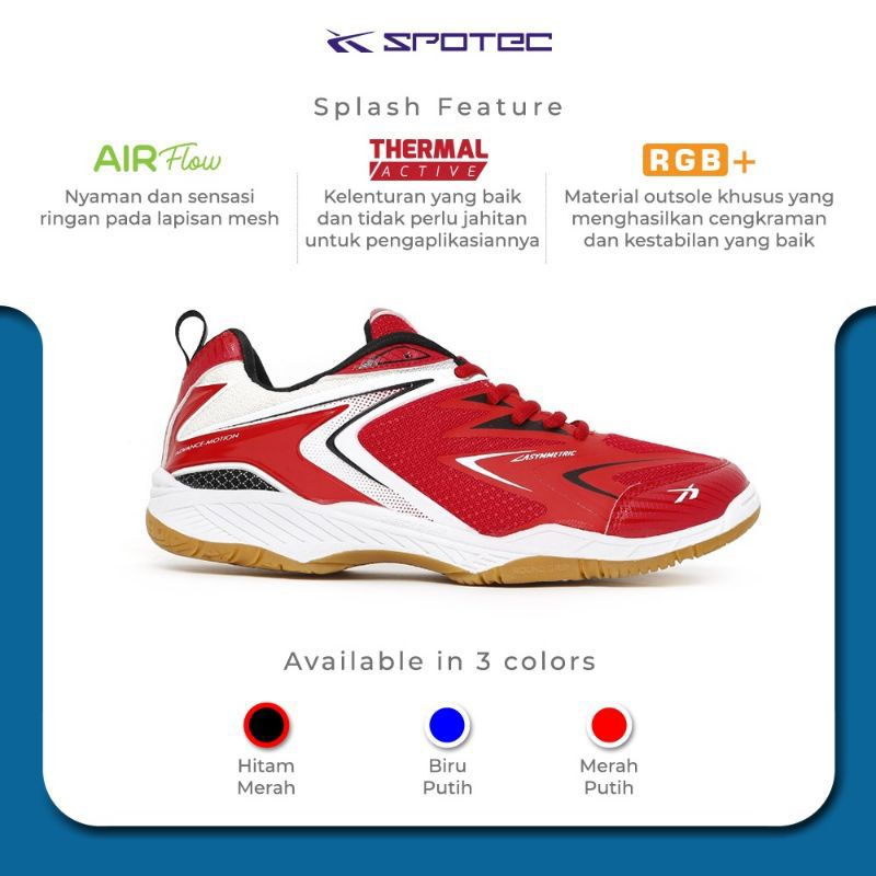 Jual SPOTEC Sepatu BADMINTON Artikel SPLASH merah-putih | Original ...