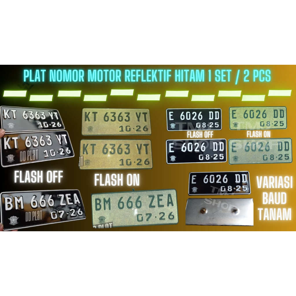 Jual Plat Nomor Motor Reflektive Hitam Font Baru Baut tanam 1 pasang ...