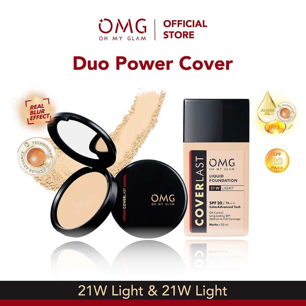 Jual OMG Oh My Glam Coverlast Liquid Foundation 21W + Two Way Cake 21W ...