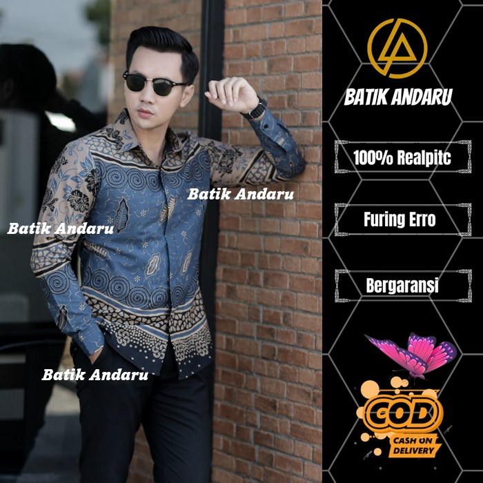 Jual Batik Andaru Motif Kamal Baju Batik Pria Slimfit Lengan Panjang ...