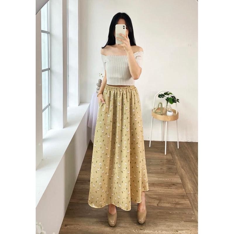 Jual ROK FLORAL / ROK PANJANG / ROK BUNGA / ROK SHAKILA POLOS PINGGANG ...