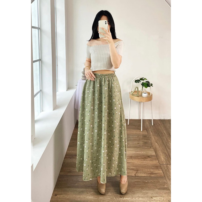 Jual ROK FLORAL / ROK PANJANG / ROK BUNGA / ROK SHAKILA POLOS PINGGANG ...