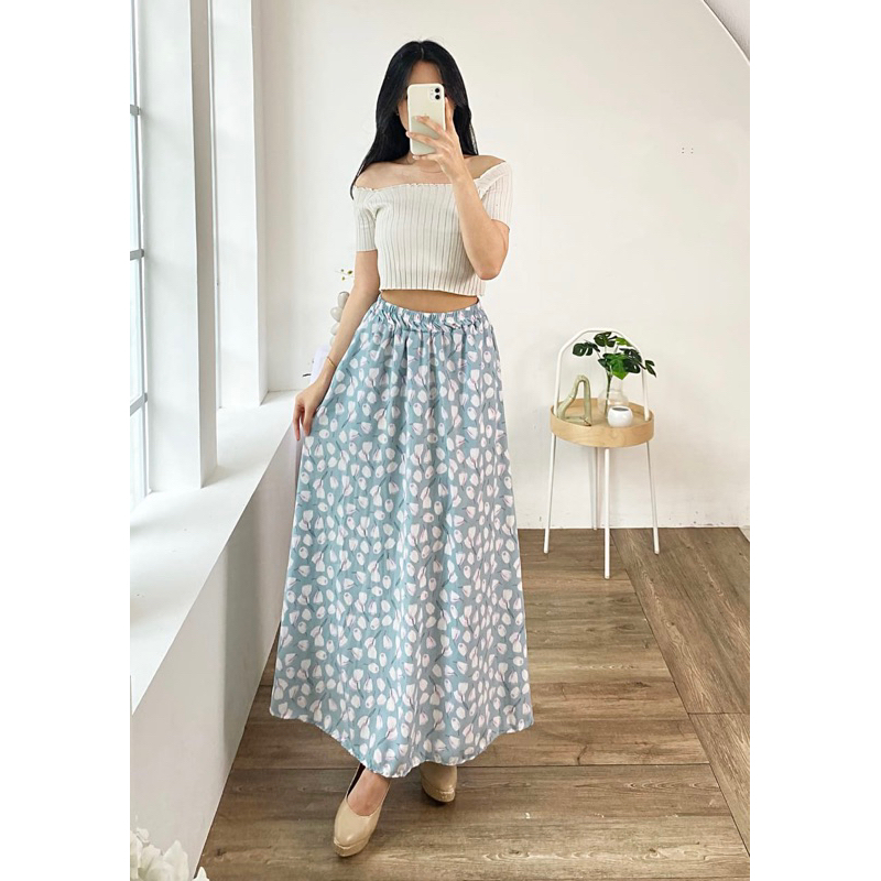 Jual ROK FLORAL / ROK PANJANG / ROK BUNGA / ROK SHAKILA POLOS PINGGANG ...