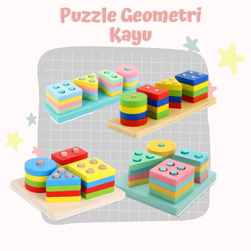 Jual Puzzle Kayu Geometri wooden toys / mini sorting shapes / puzzle ...